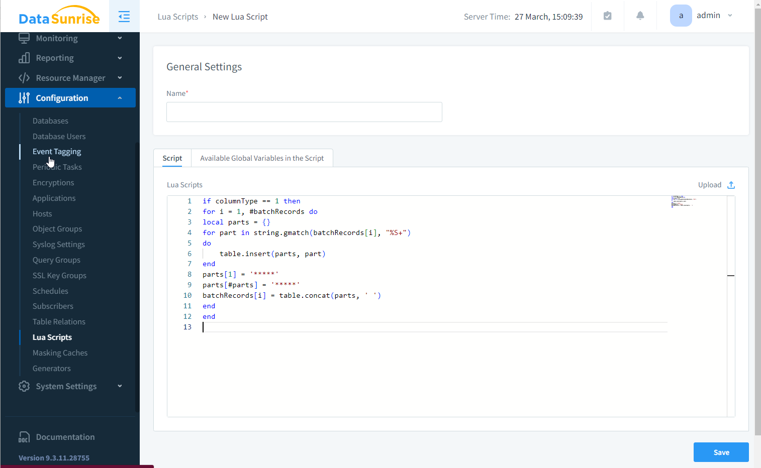 Dynamic Masking with Lua scripts: Masking with DataSunrise