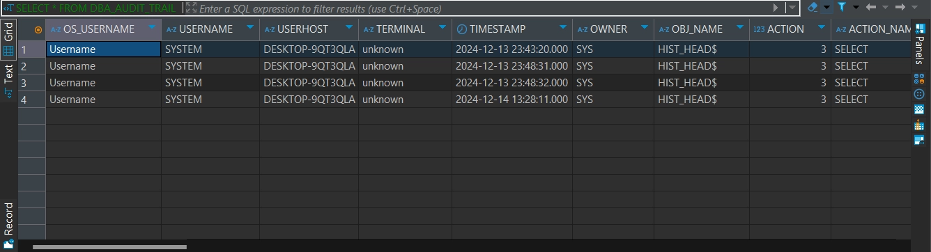 Oracle Data Activity History